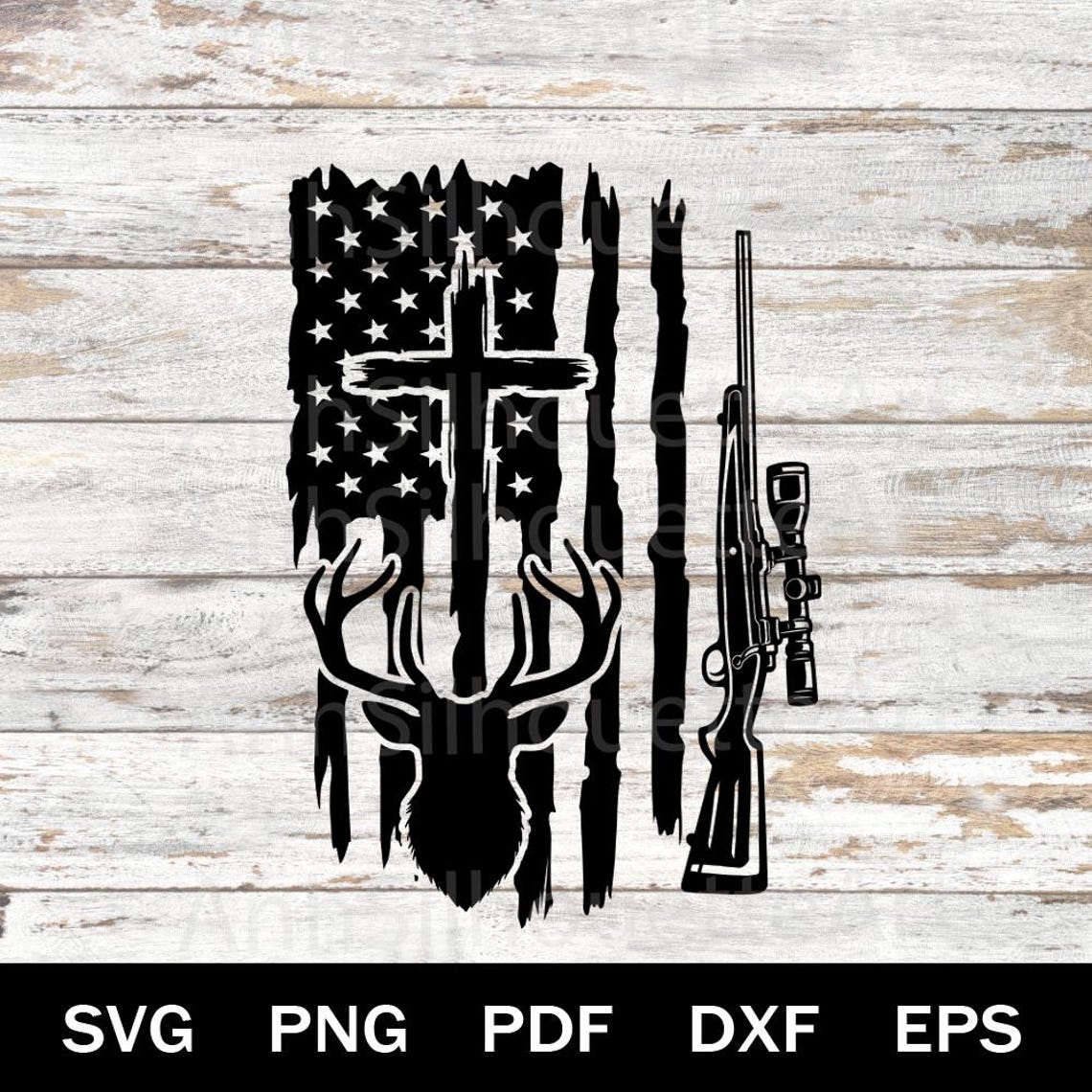 Christian Hunting Svg Png, Deer Buck Cross American Flag Bundle, Faith ...