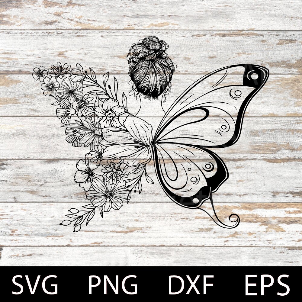Floral Woman Svg, Butterfly Flower, Girl With Wings, Wildflowers, Girl ...