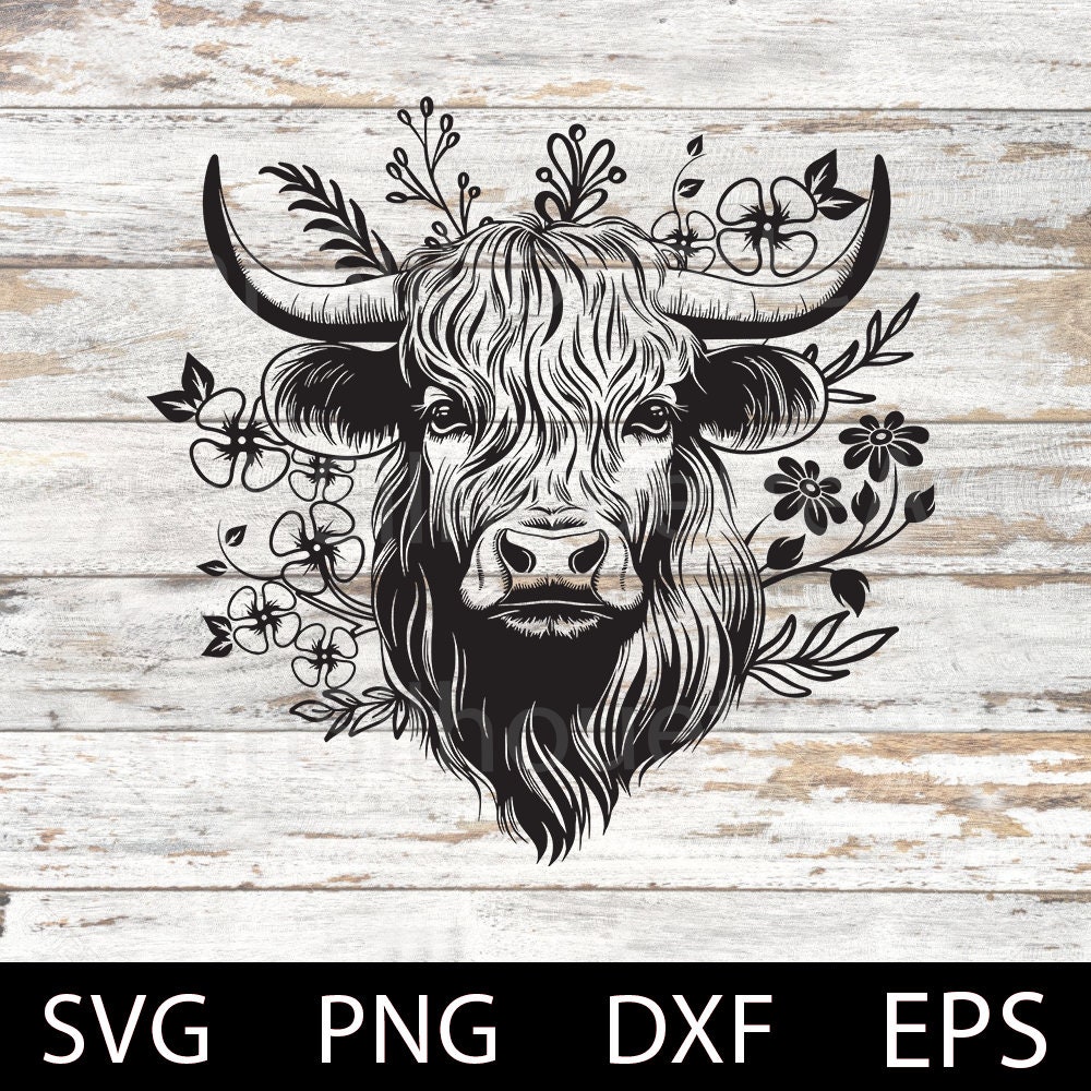 Highland Cow With Flower Svg, Highland Cow Laser Cut File Svg, Highland ...