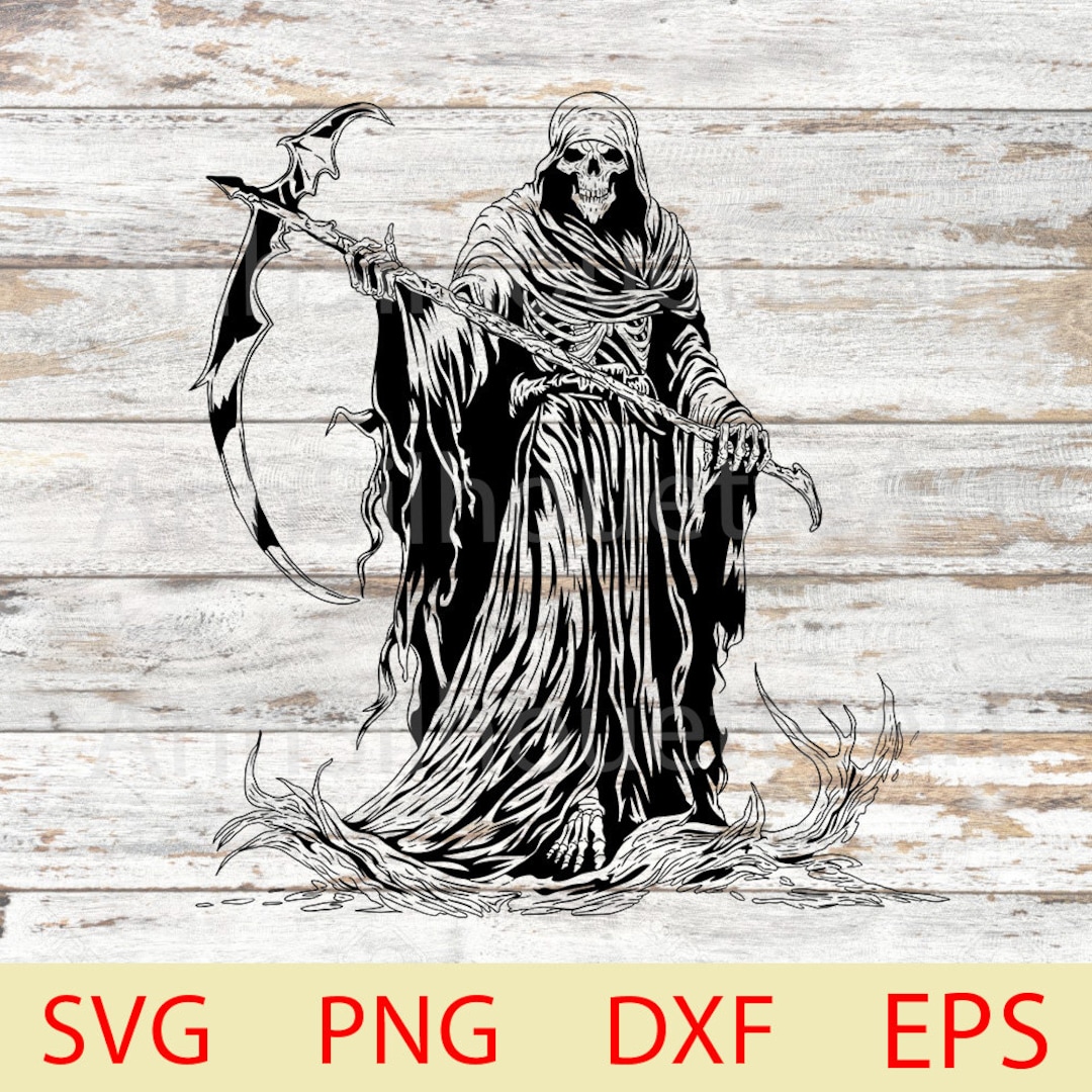 Death Dxf, Hand Drawn Death Svg, Death Silhouette Cut File, Grim Reaper ...