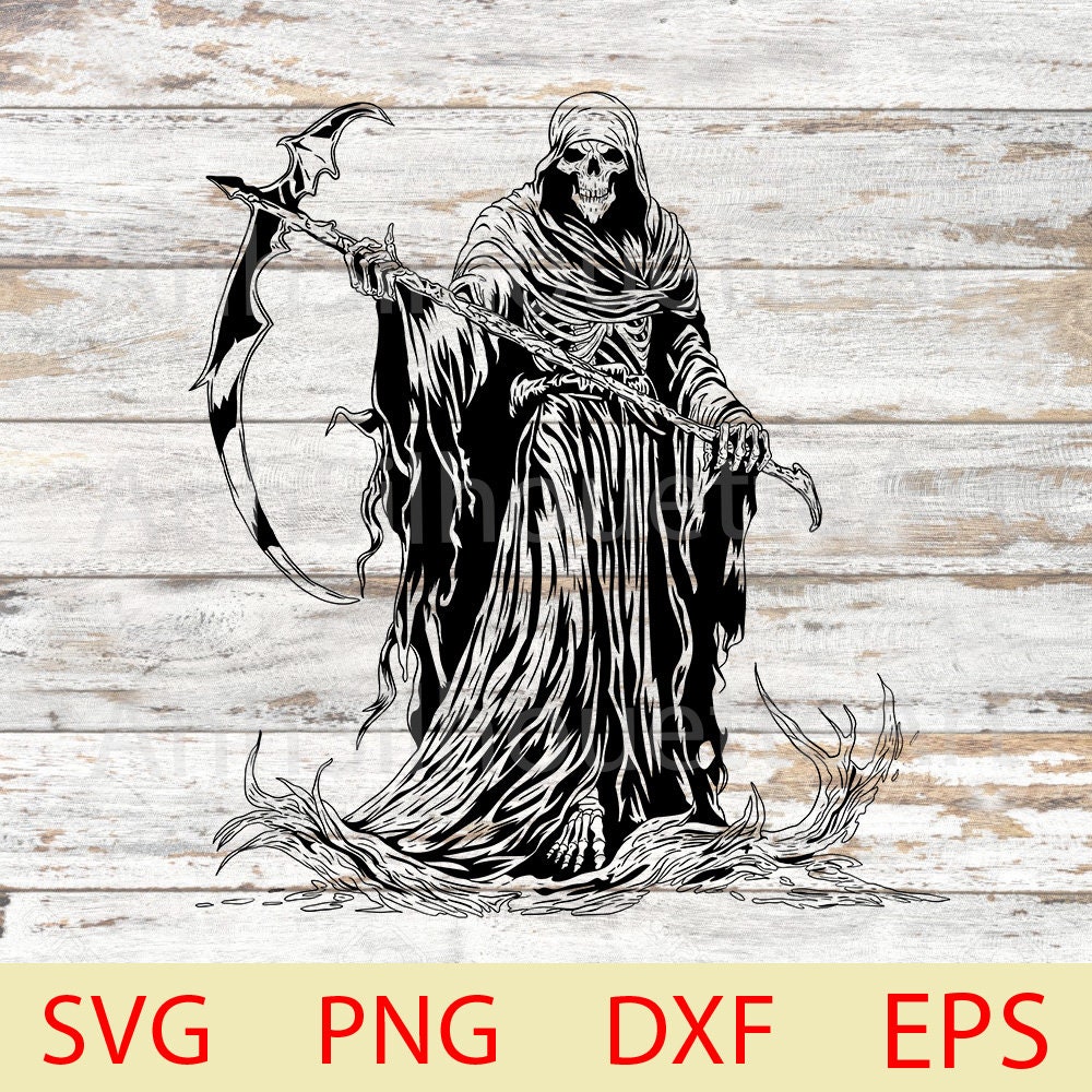 Death Dxf, Hand Drawn Death Svg, Death Silhouette Cut File, Grim Reaper ...