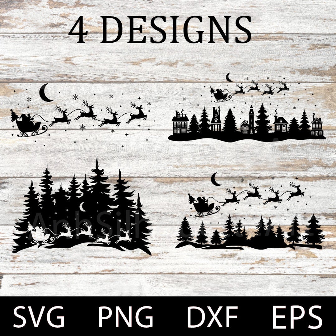 Santa Christmas Night Svg, Santa Sleigh Svg, Starry Forest Svg, Xmas ...