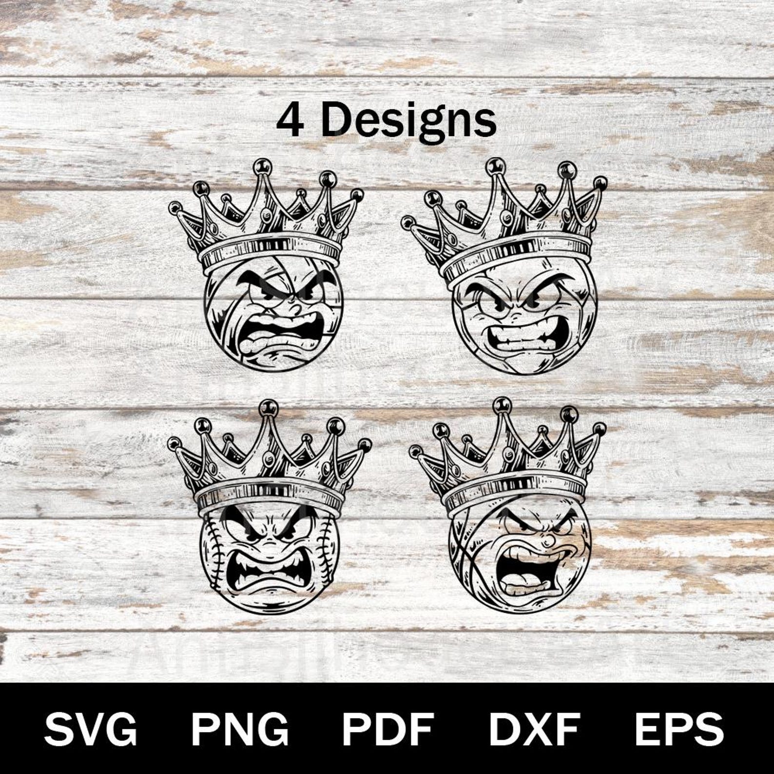 Angry Sports Ball Svg, Crown Mascot Svg, Baseball Softball Basketball ...