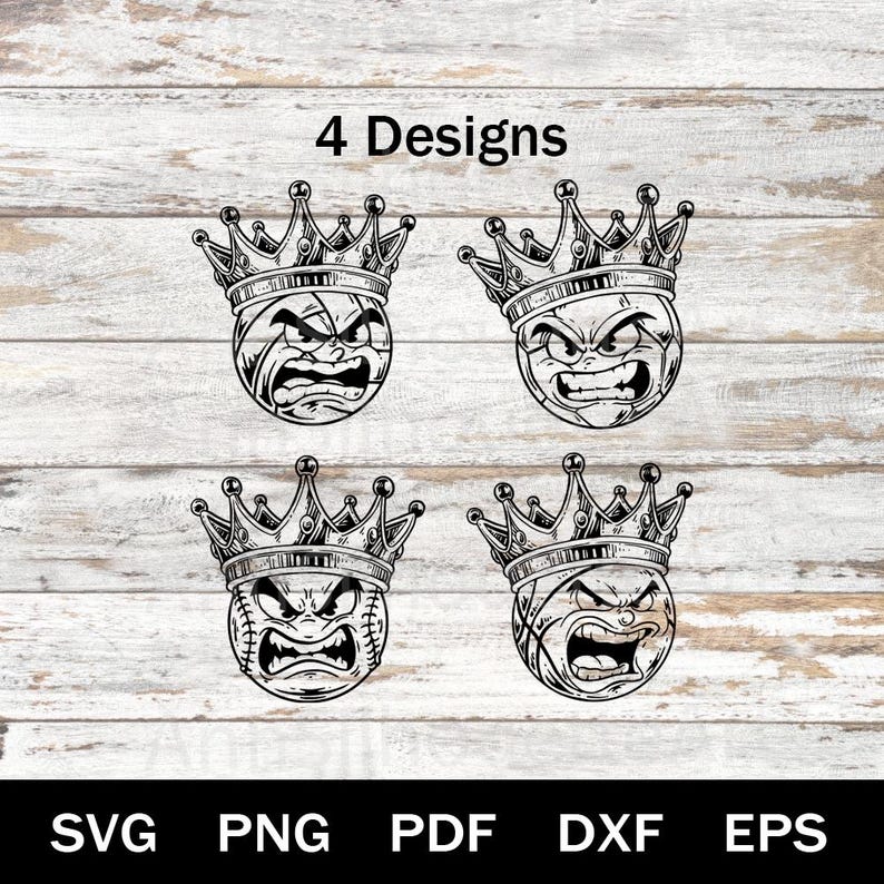 Angry Sports Ball Svg, Crown Mascot Svg, Baseball Softball Basketball ...