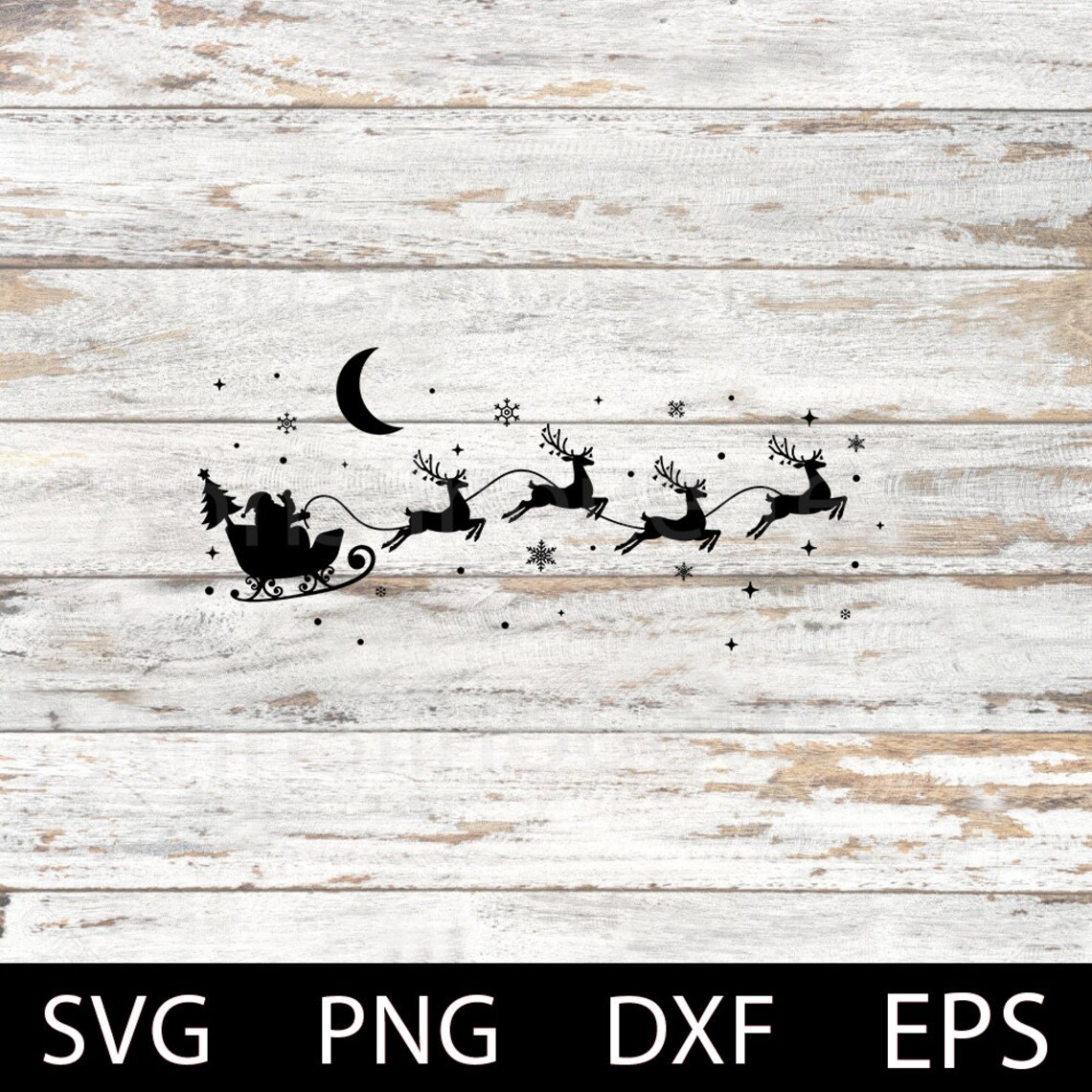 Santa Christmas Night Svg, Santa Sleigh Svg, Starry Forest Svg, Xmas ...