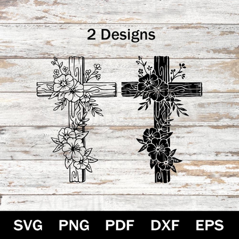 Floral Cross Svg Png, Rustic Wooden Cross With Flowers Hand Drawn ...