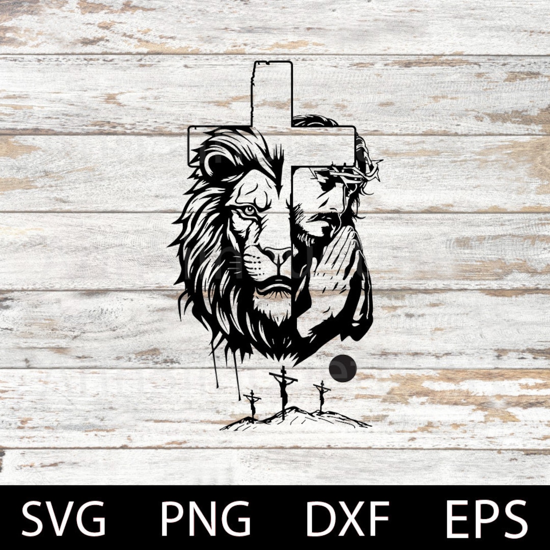 Jesus Lion and Cross Laser Cut File, Faith, Jesus Praying With Lion Svg ...
