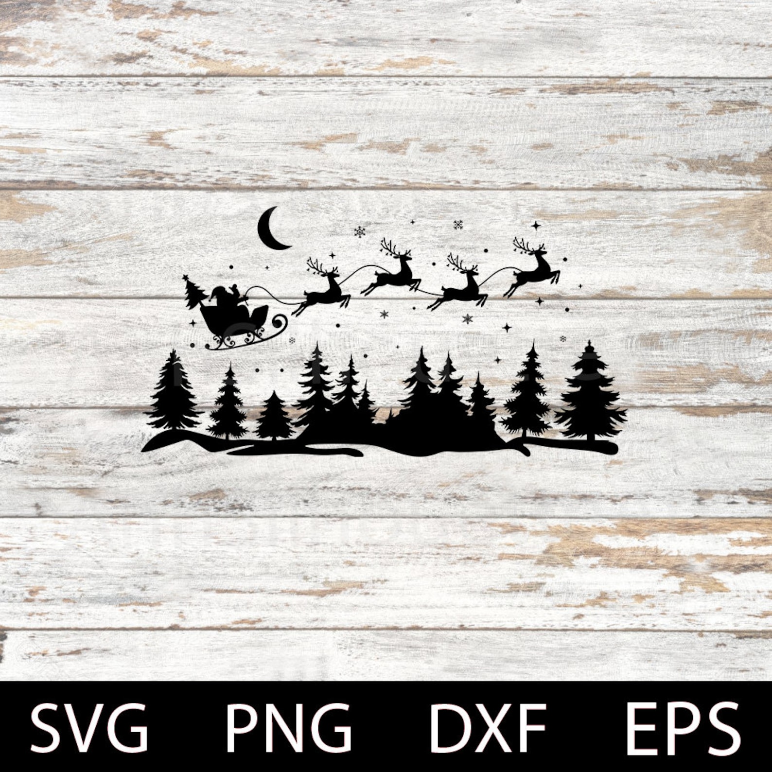 Santa Christmas Night Svg, Santa Sleigh Svg, Starry Forest Svg, Xmas ...