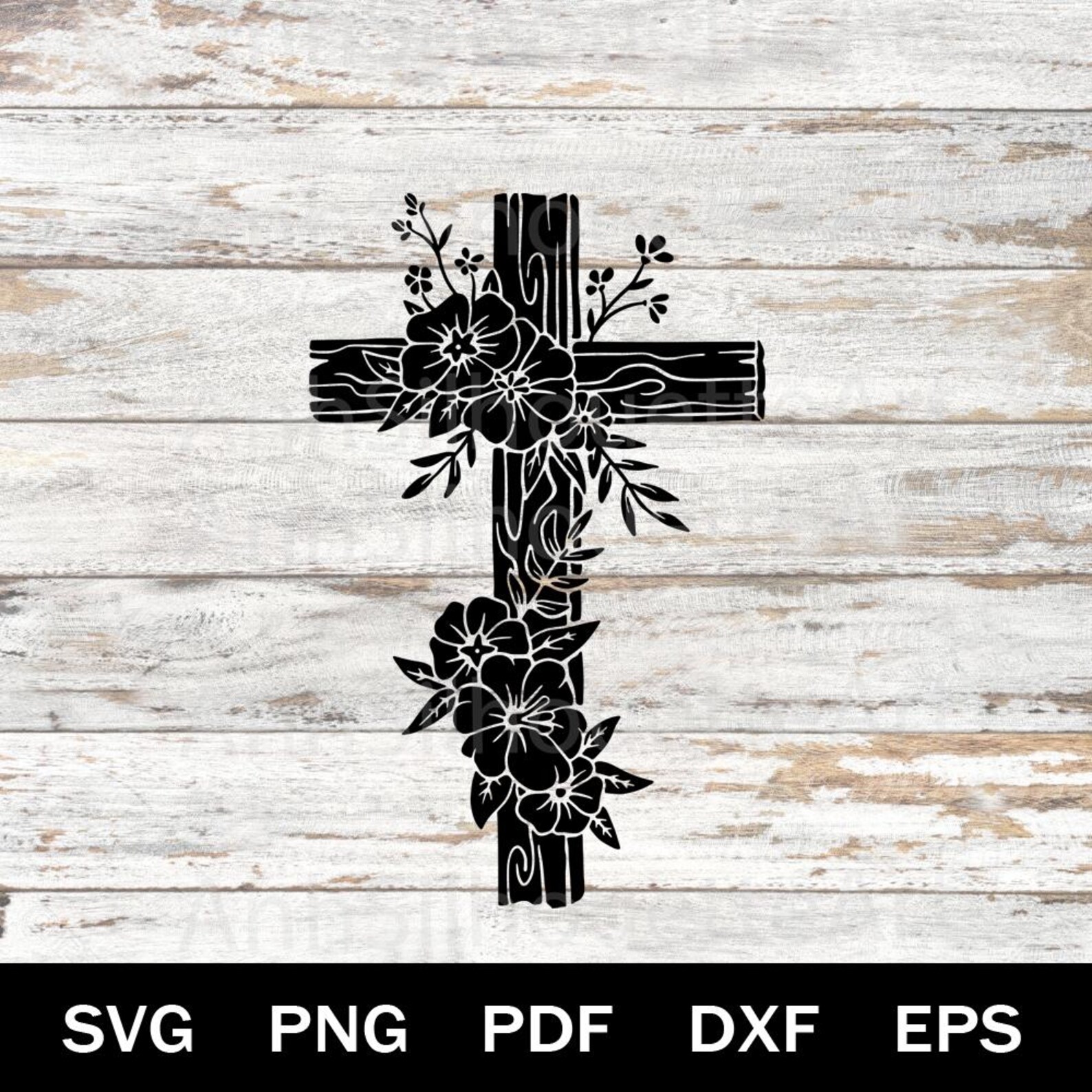 Floral Cross Svg Png, Rustic Wooden Cross With Flowers Hand Drawn ...
