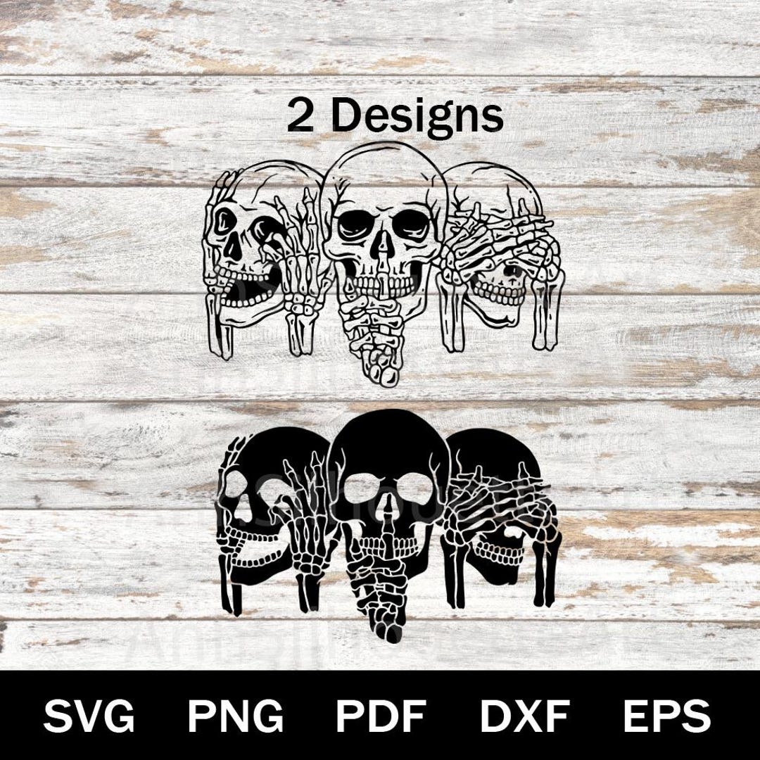 Three Wise Skulls Svg Png, See Hear Speak No Evil Skull Clipart, Skull ...