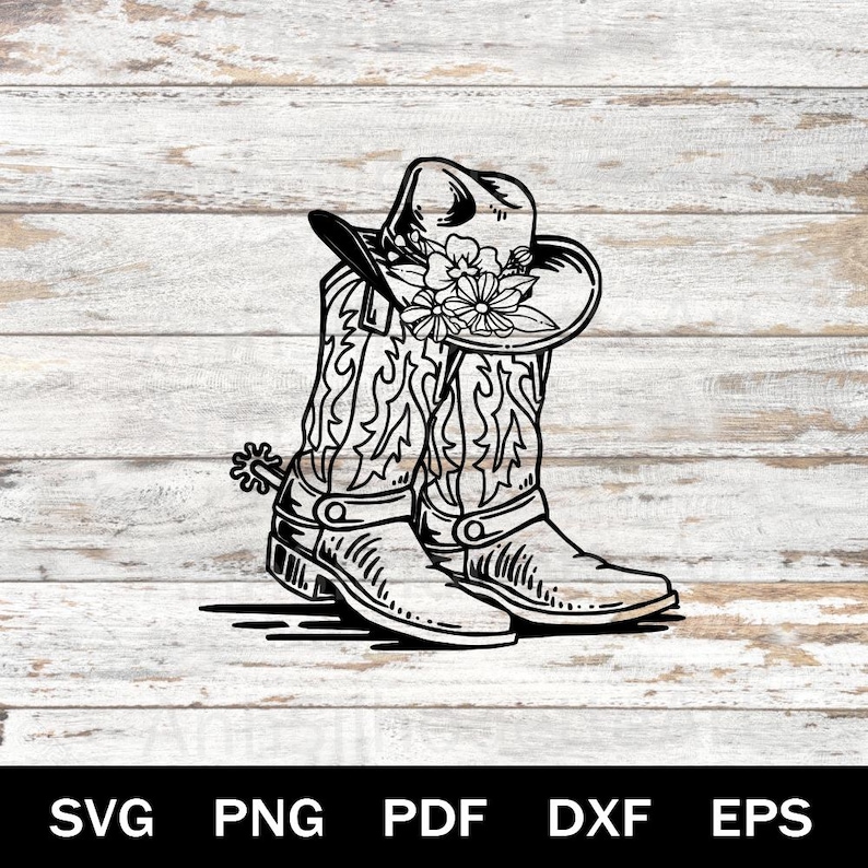 Cowgirl Boots Flowers Svg Png Western Floral Boot Hat Clipart Bundle
