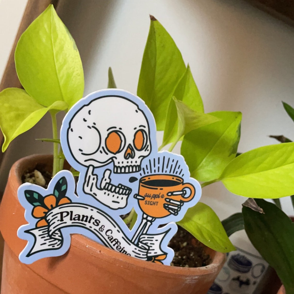 Coffee Sticker Waterproof, Plants and Coffee Sticker Glossy, Cute ...