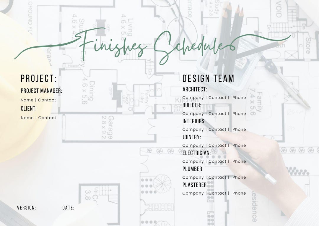 Finishes Schedule Template - Etsy