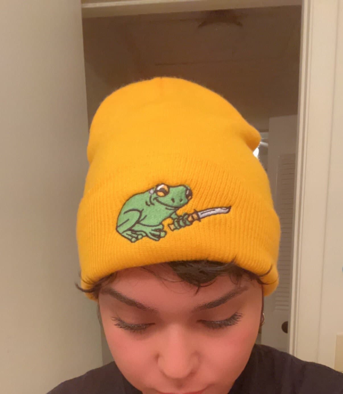 Frog With Knife Cuffed Beanie Embroidered Hat Rave Festival Wear - Etsy