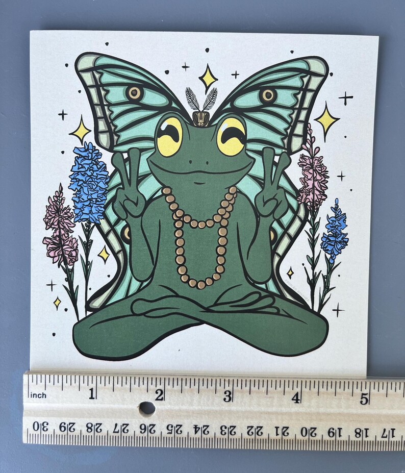 Art Print Luna Moth and Frog Peace Sign Flowers - Etsy