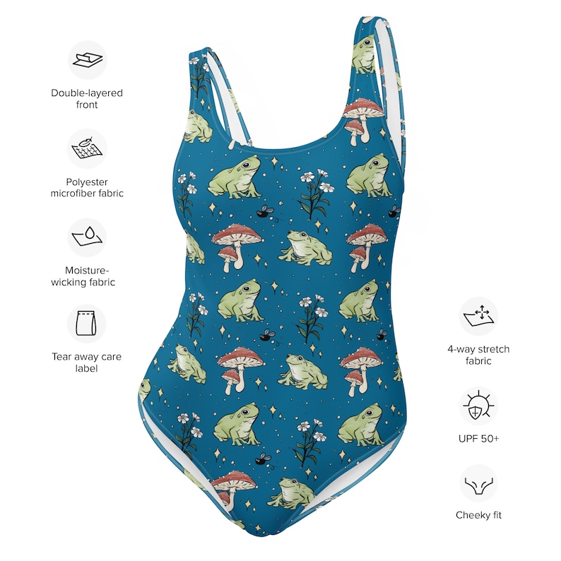 Frog and Mushroom One Piece Swimsuit | Cottage Core Aesthetic - Etsy