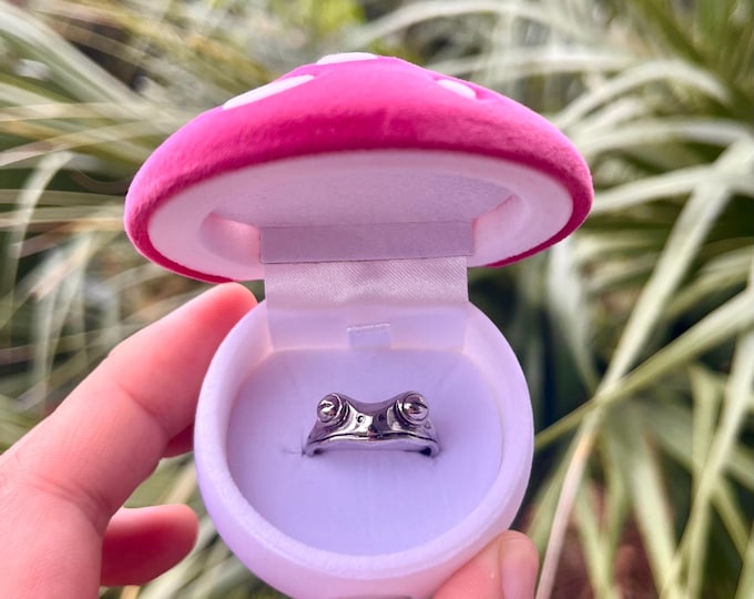 Frog Ring With Red Mushroom Box | Engagement Friendship Promise Ring - Etsy