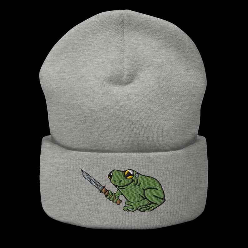 Frog With Knife | Cuffed Beanie | Embroidered Hat | Rave Festival Wear ...