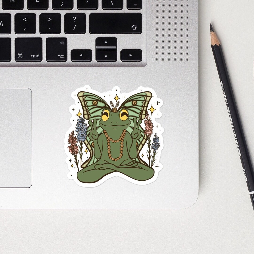 Vinyl Sticker Zen Peace Frog Luna Moth & Flowers - Etsy