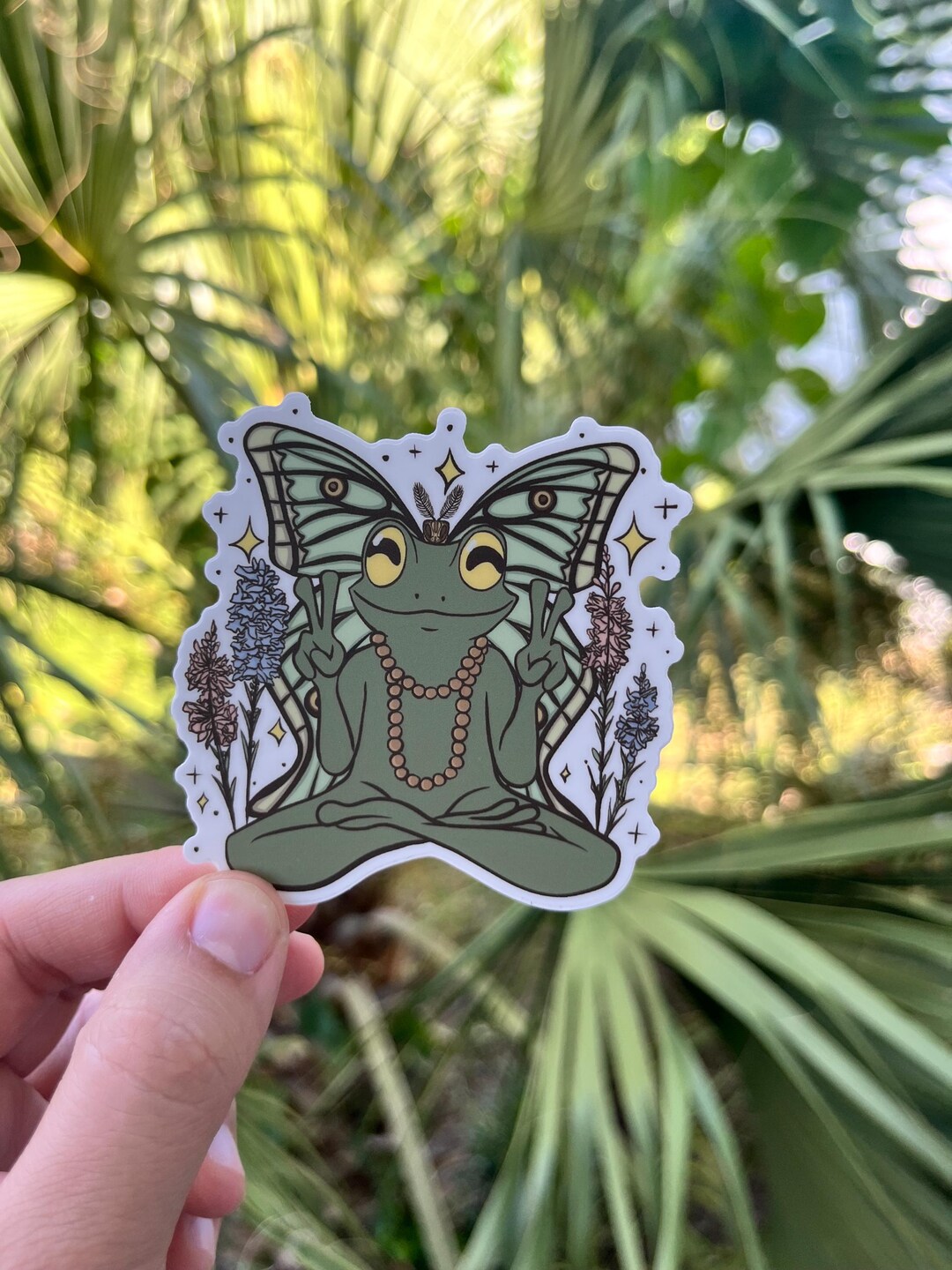 Zen Frog Sticker, Laptop Bottle Vinyl Decal Waterproof, Luna Moth ...