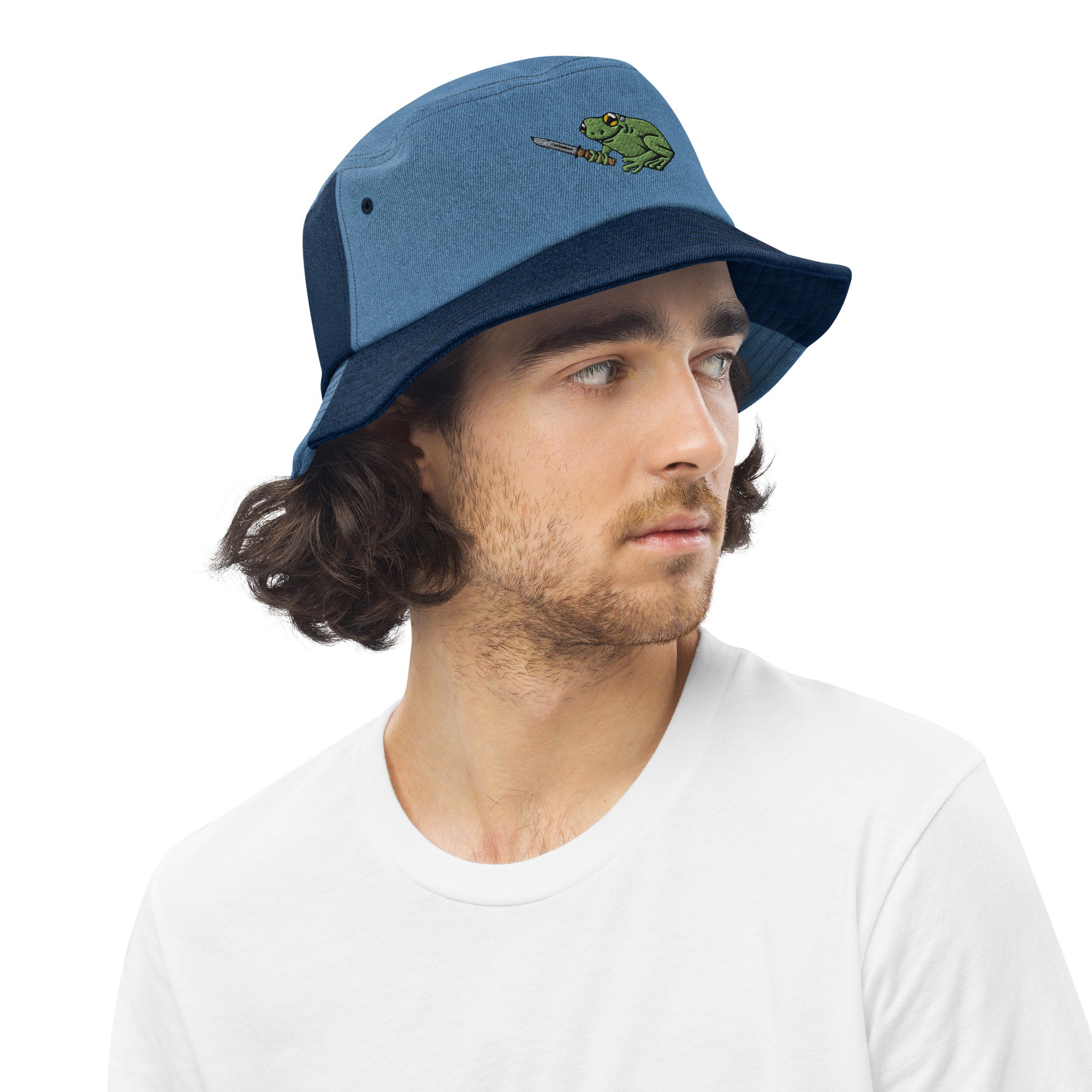 Frog With Knife Denim Bucket Hat Embroidered Hat - Etsy