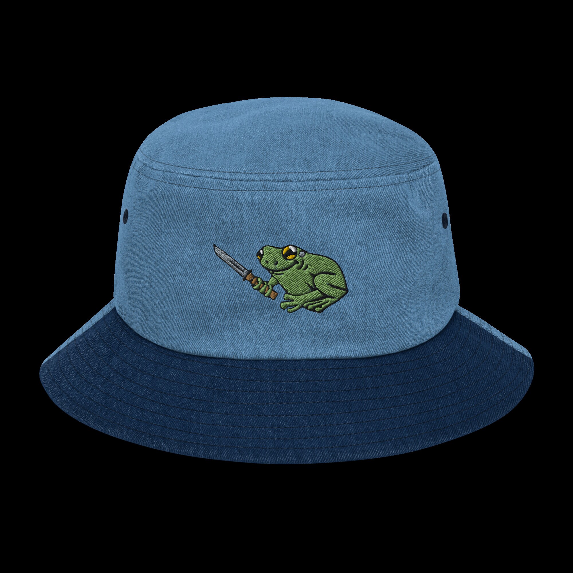 Frog With Knife Denim Bucket Hat Embroidered Hat - Etsy