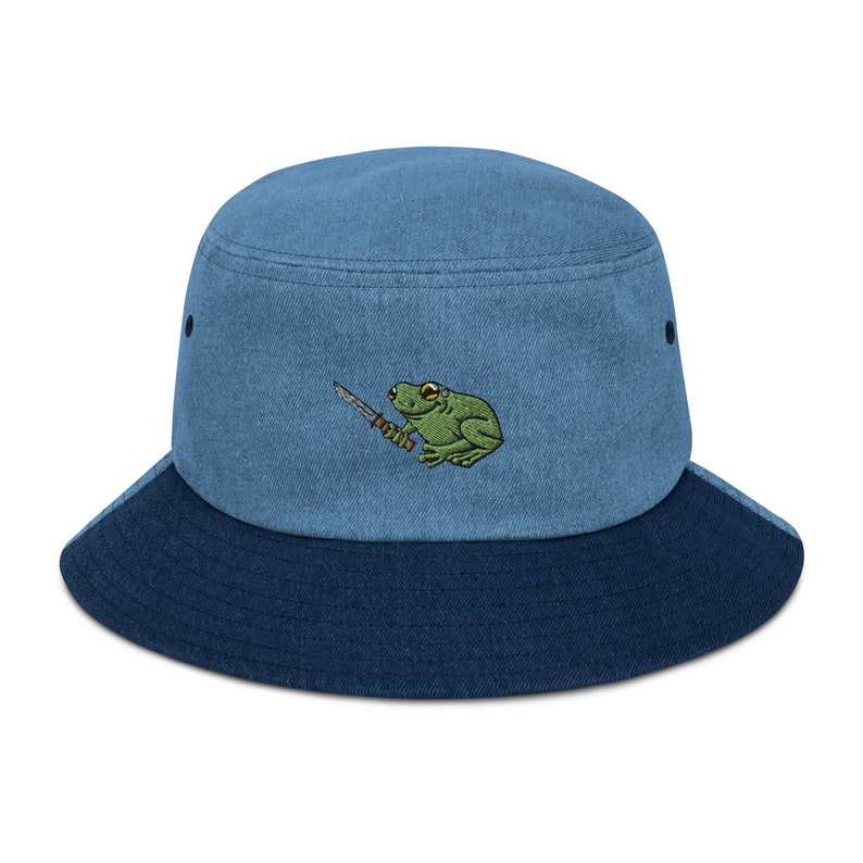 Frog With Knife Denim Bucket Hat Embroidered Hat - Etsy