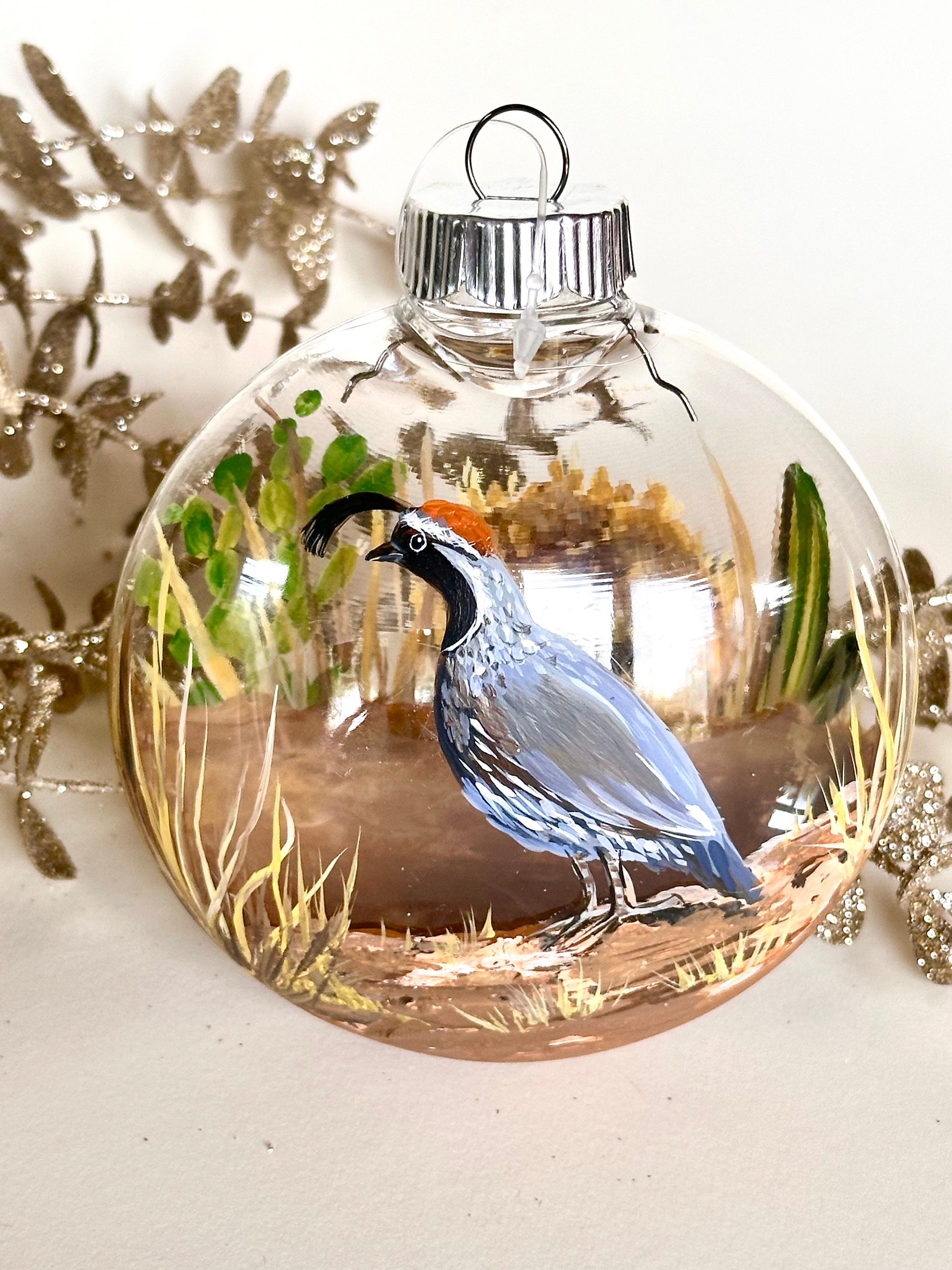 Hand Painted Christmas Ornament / Quail / Shatterproof Plastic / 4 ...