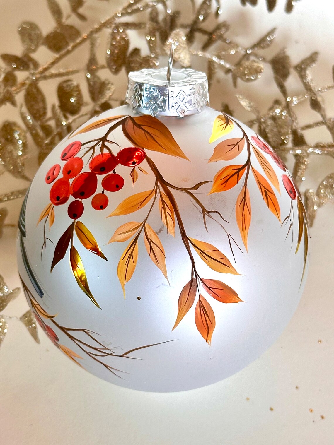Chickadee Hand Painted Christmas Ornament, Glass , Silver-matte, 4 ...