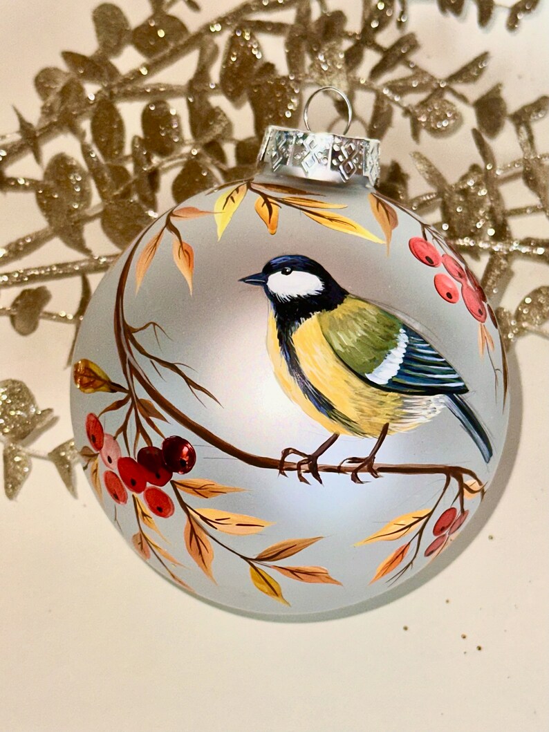 Chickadee Hand Painted Christmas Ornament, Glass , Silver-matte, 4 ...