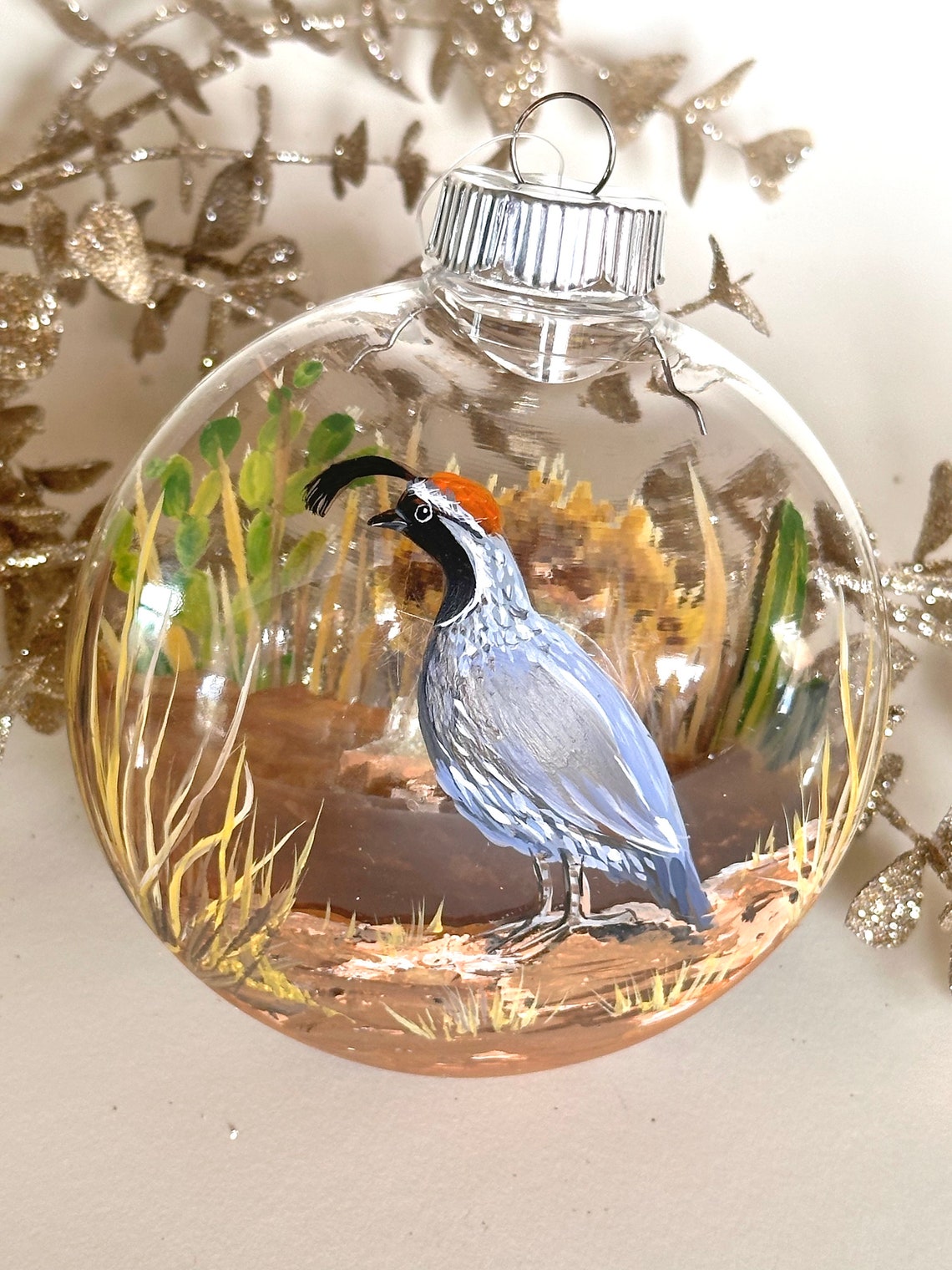 Hand Painted Christmas Ornament / Quail / Shatterproof Plastic / 4 ...