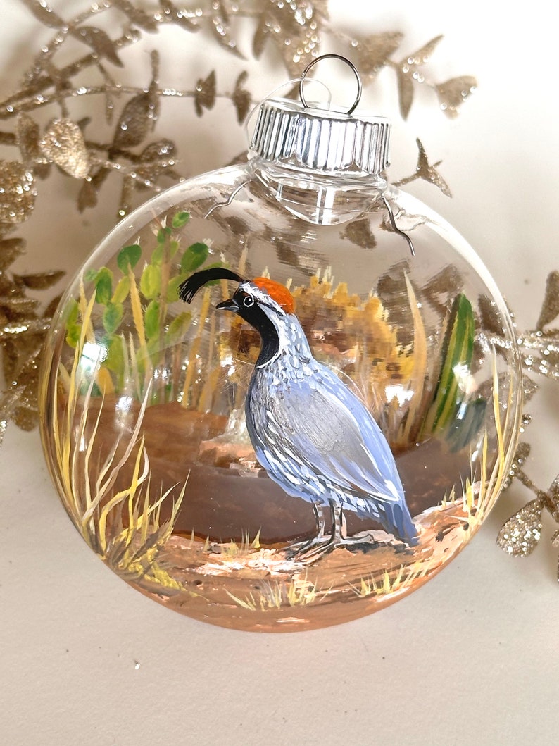 Hand Painted Christmas Ornament / Quail / Shatterproof Plastic / 4 ...