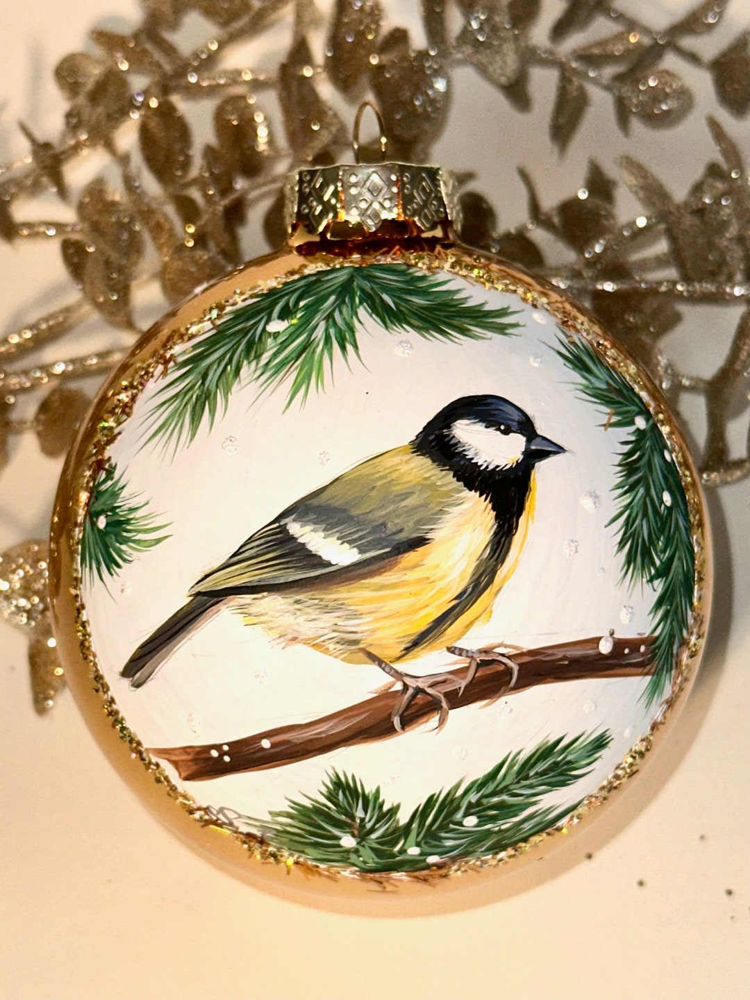 Chickadee Glass Hand Painted Christmas Ornament - Etsy