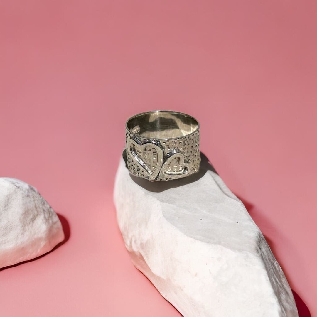 Heart Shape Love Band, 925 Sterling Silver Ring, Heart Band Ring ,wide ...