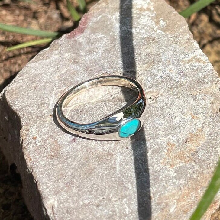 Turquoise Ring, Modern Blue Turquoise Jewelry, Sleek Inlay Turquoise ...