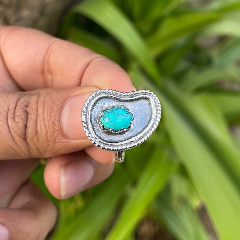 Vintage Shadowbox Turquoise Ring, Sterling Silver Blue Turquoise Ring ...