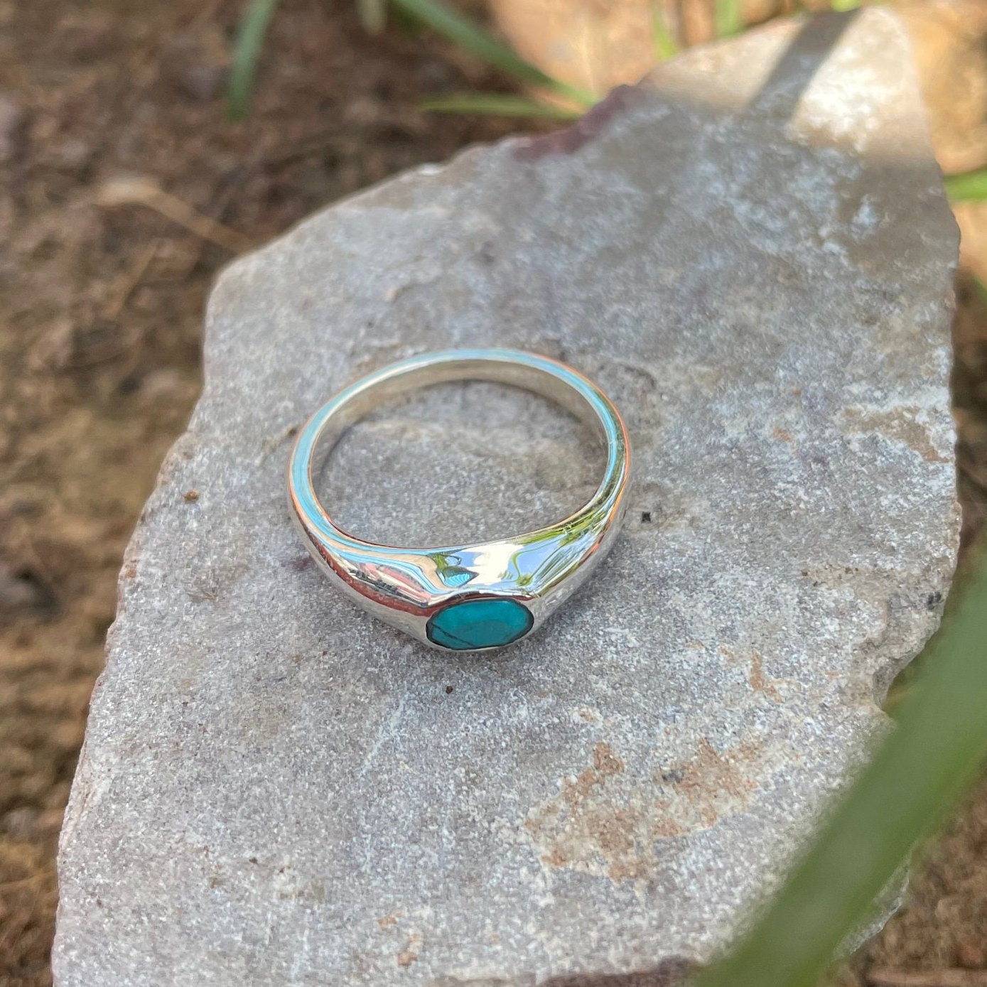 Turquoise Ring, Modern Blue Turquoise Jewelry, Sleek Inlay Turquoise ...