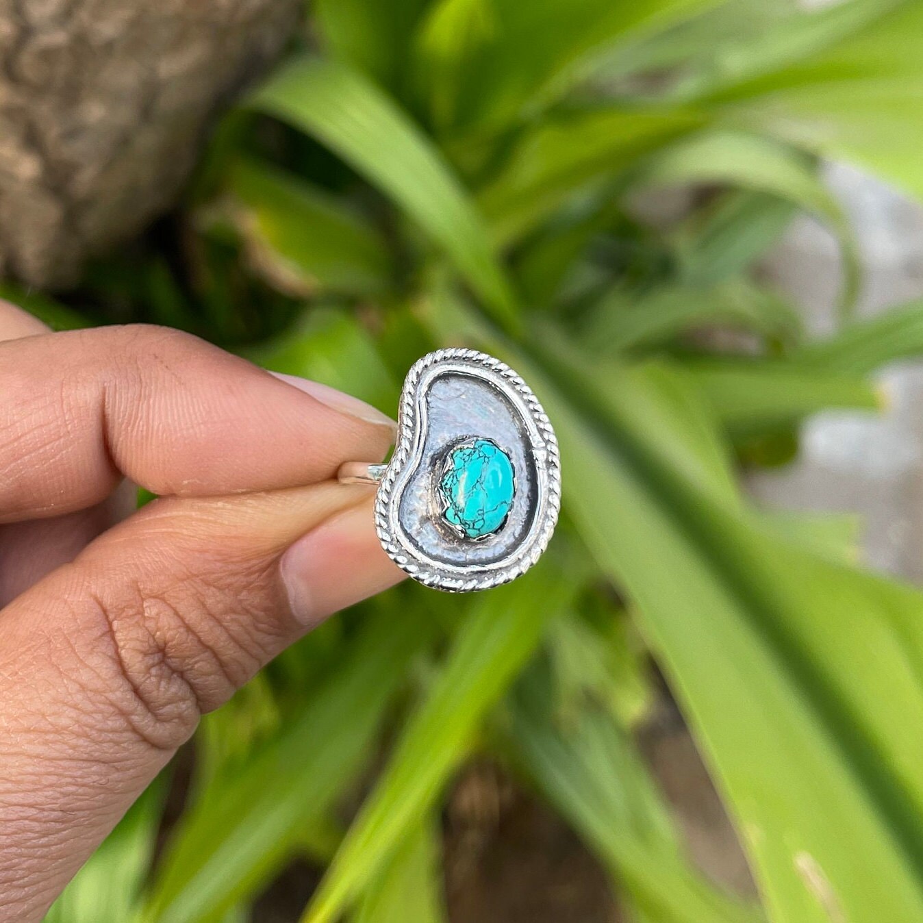 Vintage Shadowbox Turquoise Ring, Sterling Silver Blue Turquoise Ring, Shadowbox Ring - Etsy