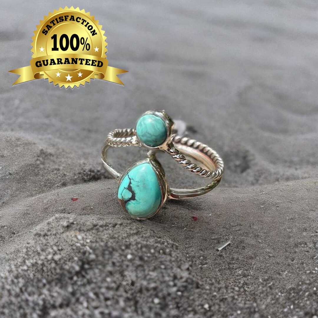 Minimalist Kingman Turquoise Ring for Women Twins Turquoise Stone ...