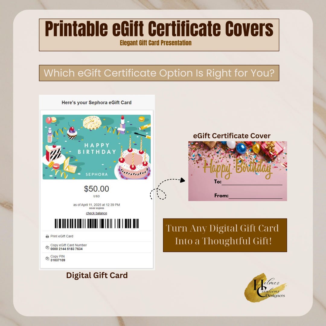 Printable Egift Certificate Covers – One-sided | Elegant Gift Card ...