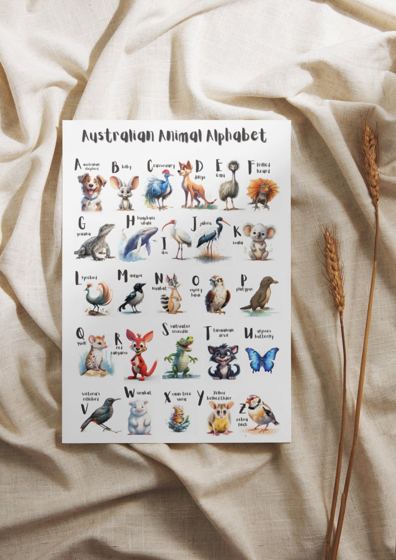 Educational Australian Animal Alphabet Poster - 3D Cartoon Style ...