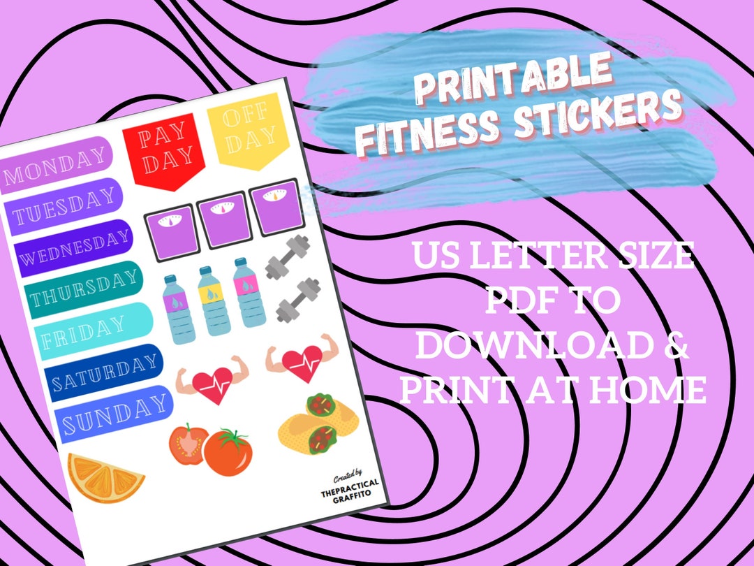 Printable Planner Fitness Sticker Sheet US Letter Size Digital Download ...