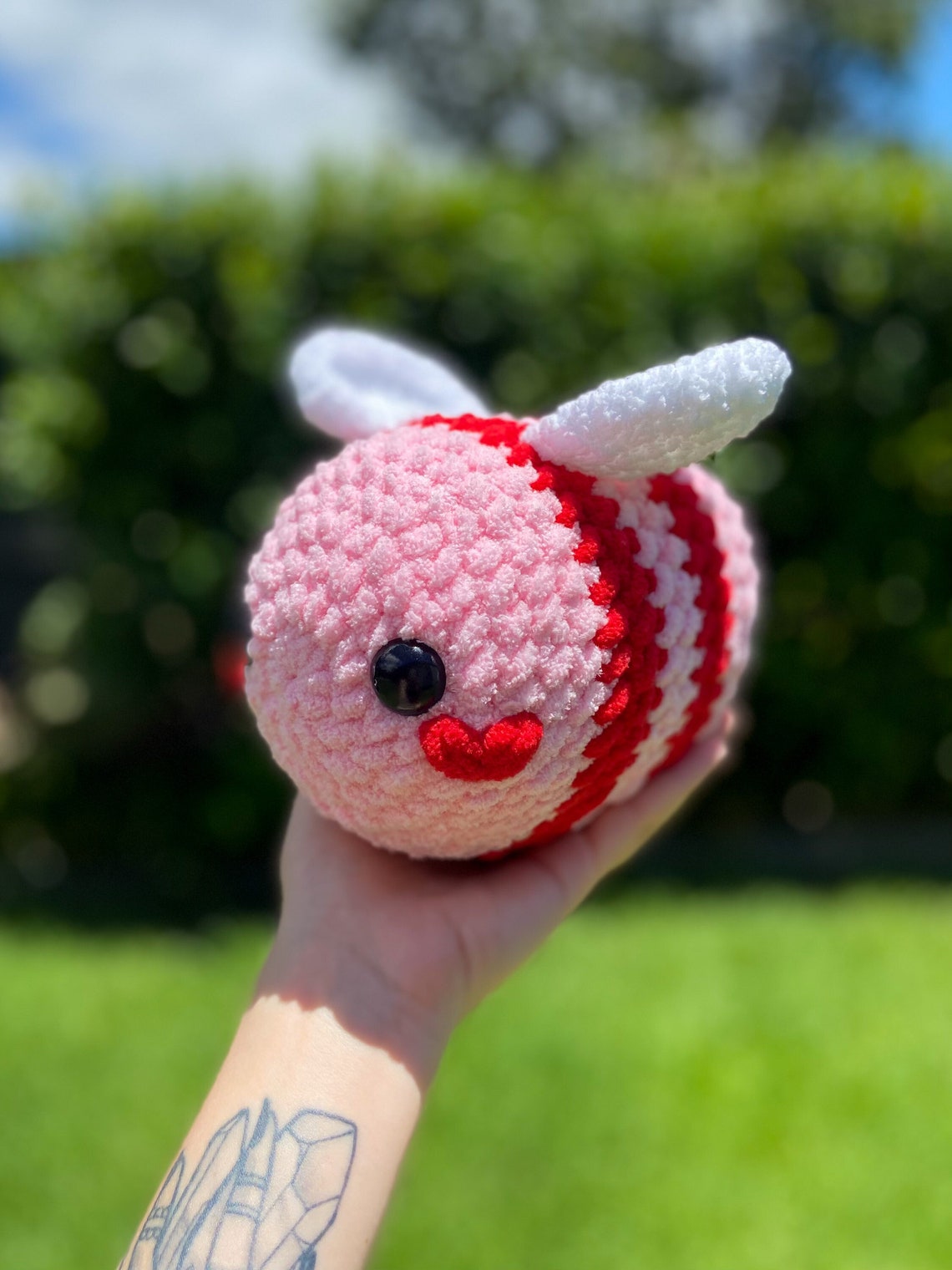 Crochet Jumbo Valentines Bee Plush Amigurumi Valentines Day Gift With ...