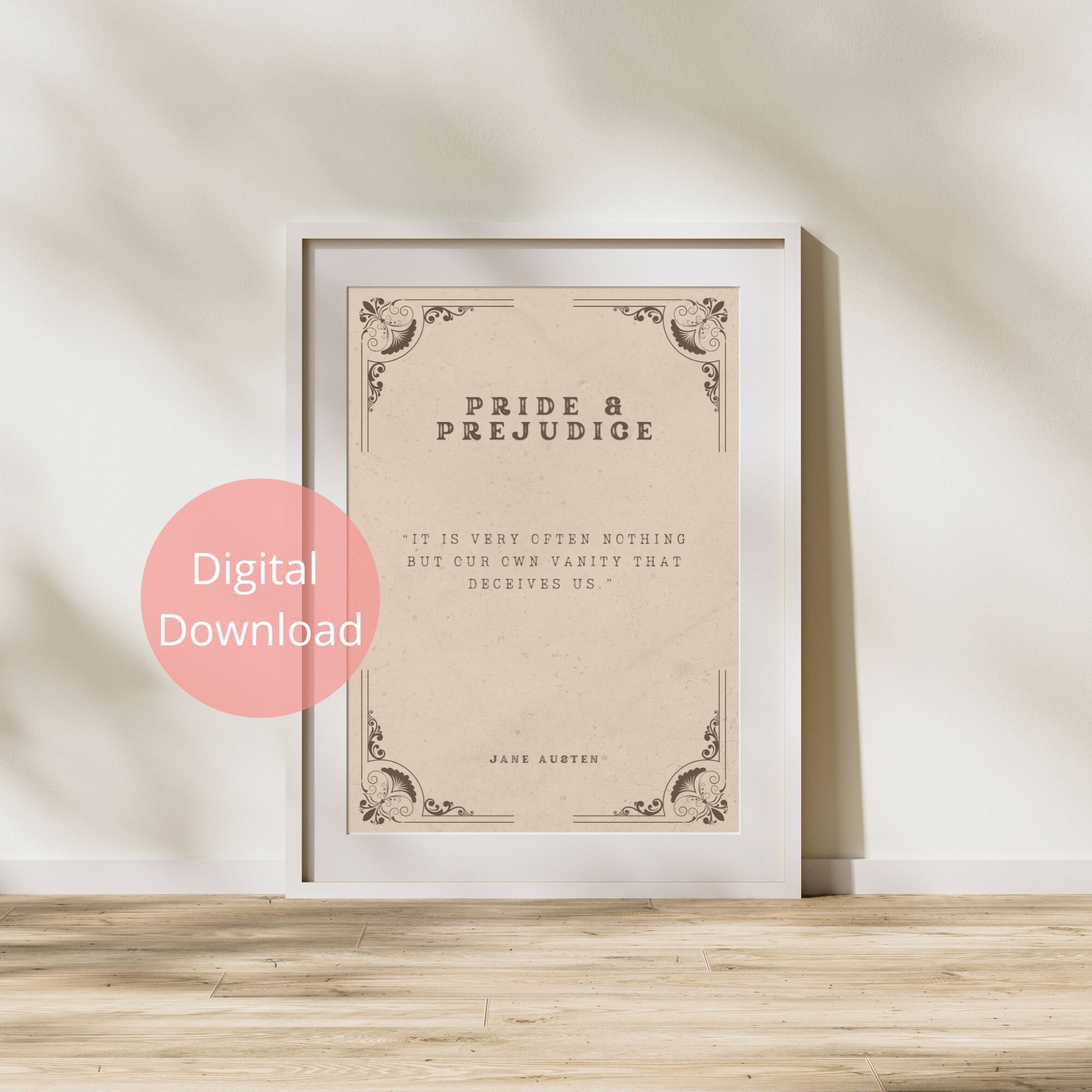 Pride and Prejudice Jane Austen Quotes, Literary Wall Art, Vintage ...