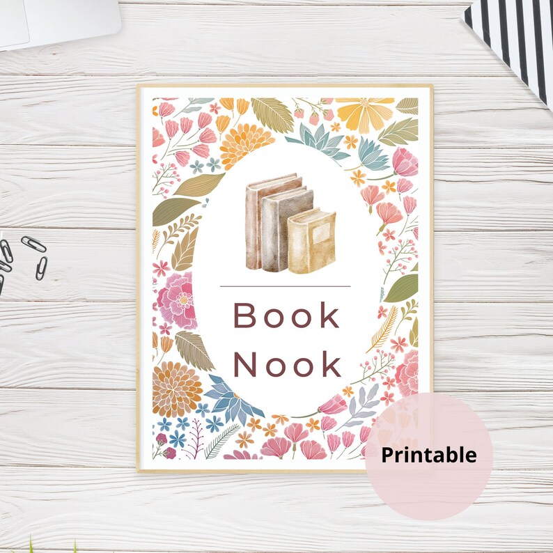 Book Nook Sign Printable, Reading Corner Print, Library Reading Corner ...