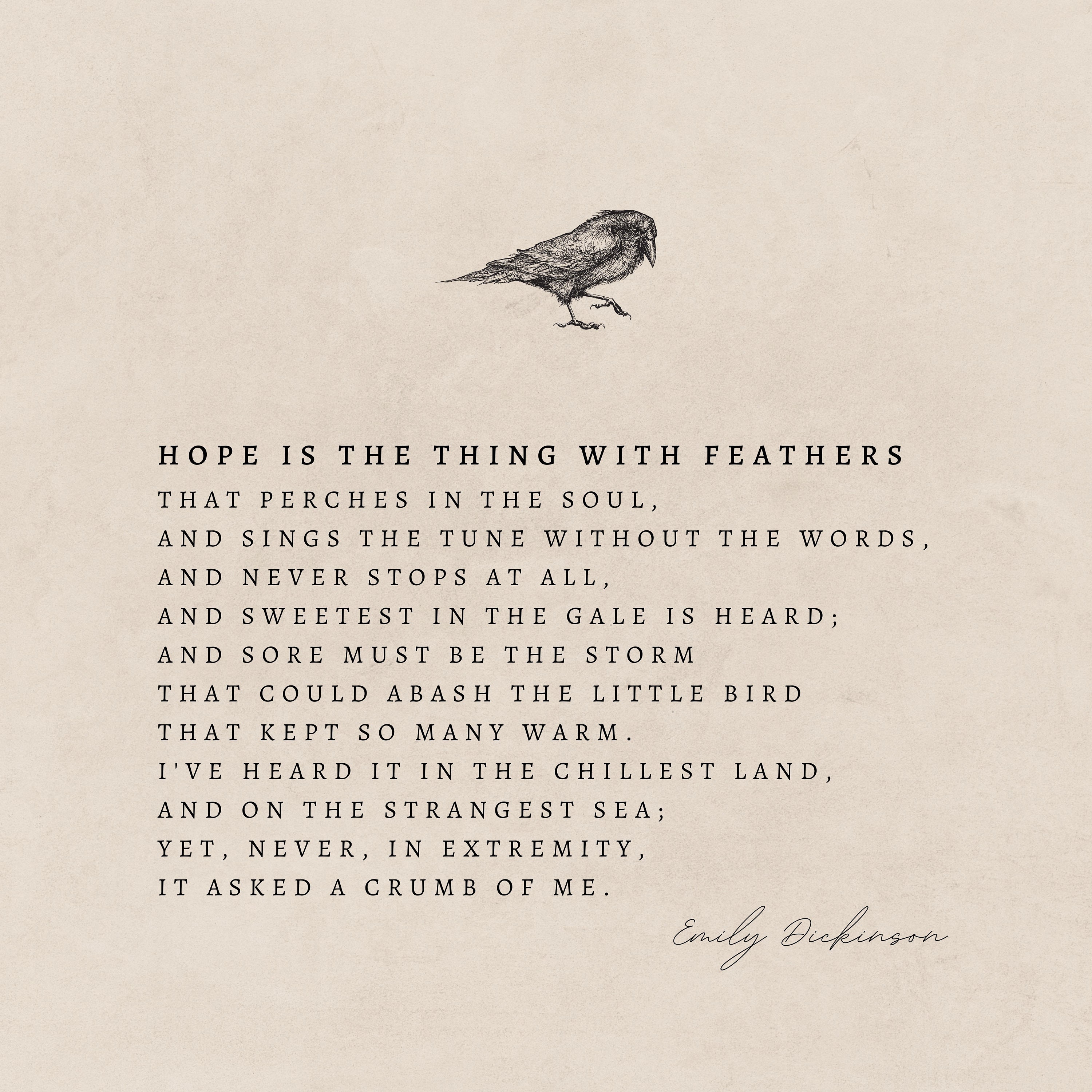 Emily Dickinson Hope is the Thing With Feathers Square Art Print, Bird ...