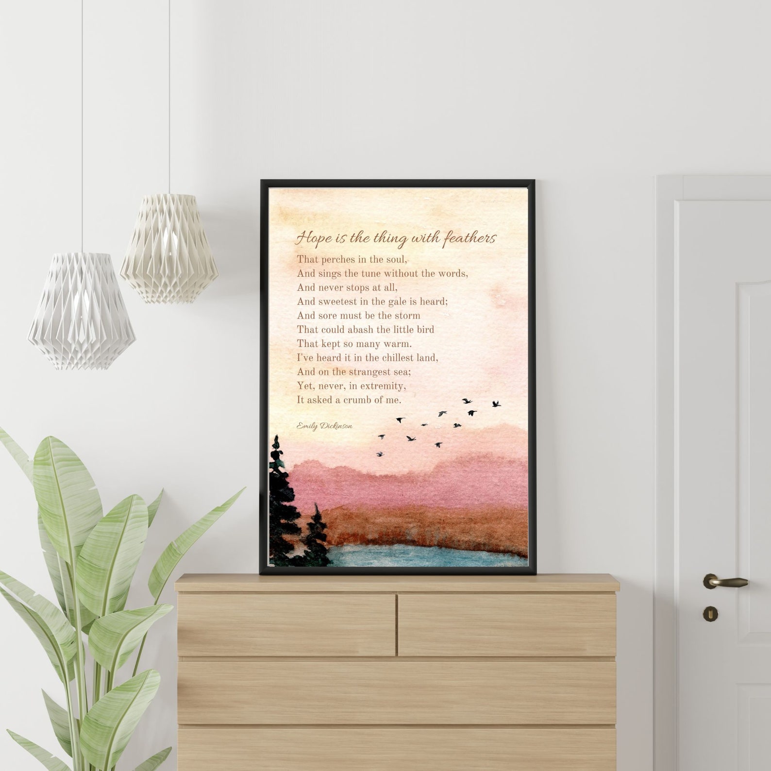 Emily Dickinson Hope is the Thing With Feathers, Watercolor Background ...