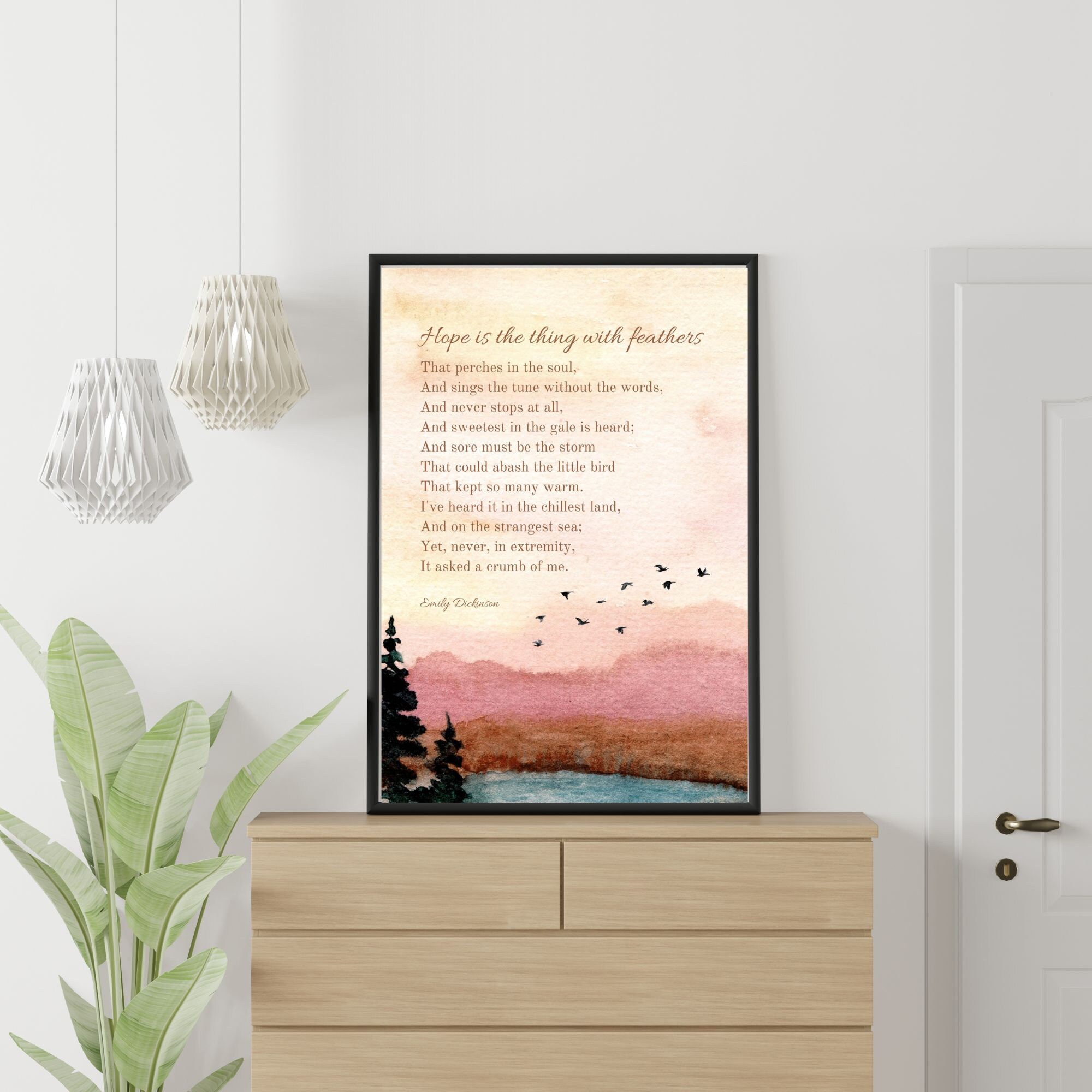 Emily Dickinson Hope is the Thing With Feathers, Watercolor Background ...