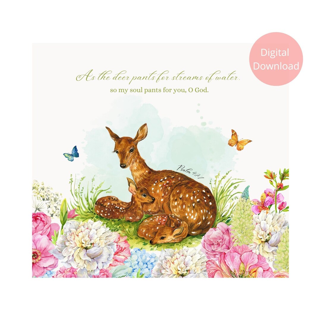 Psalm 42 as the Deer Wall Decor, Baby Fawn Watercolour Print, Positive ...