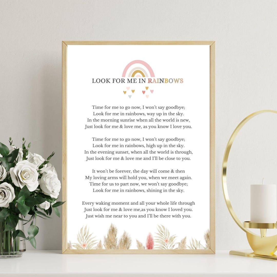 Look for Me in Rainbows Poem Print, Sympathy Gift, Bereavement ...